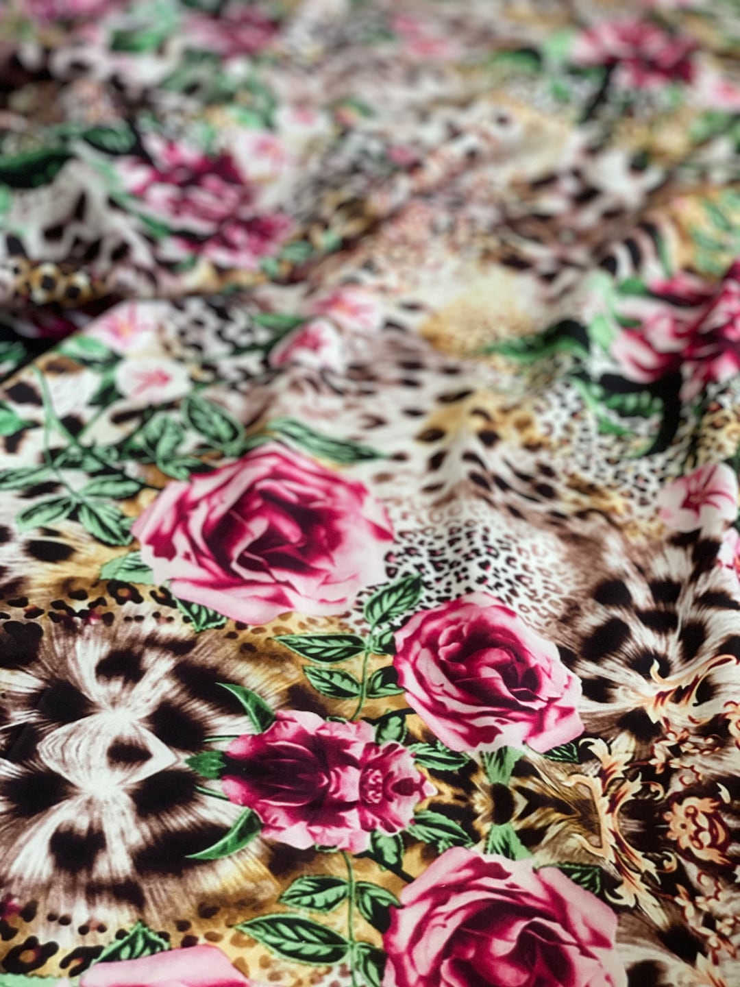 Leopard Red Rose Silky Satin Fabric-by the Yard ,flower Design Fabric ...