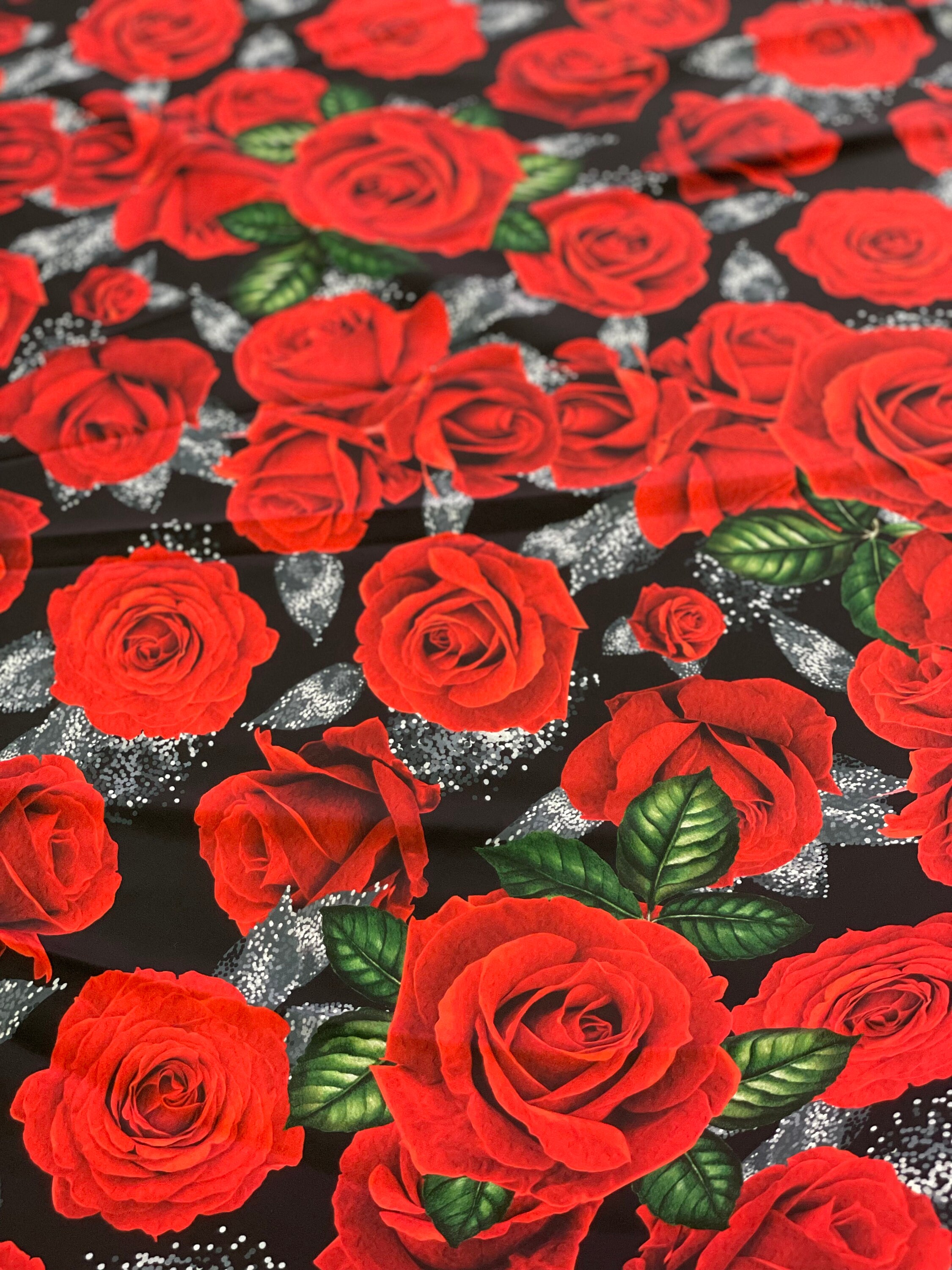Luminous Red Roses Crepe Fabric , Rose Pattern Fabric FAST DELIVERY - Etsy