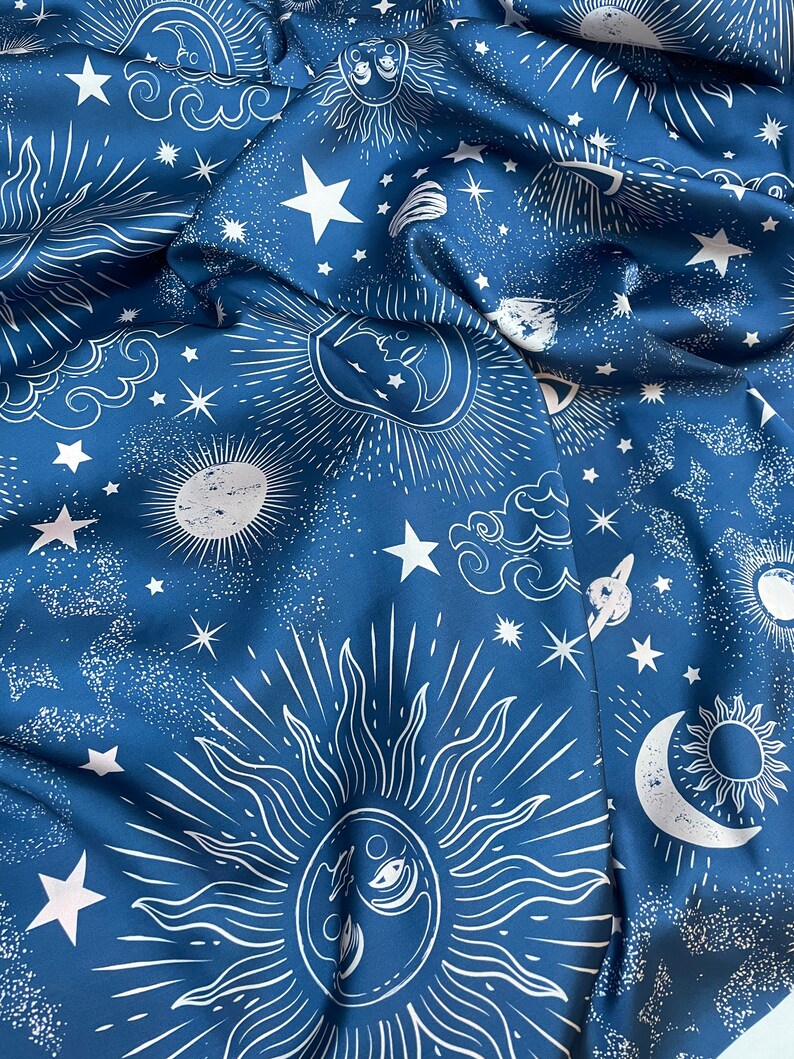 Moon Star Sun Pattern Silky Satin Fabric Highquality Fabric - Etsy