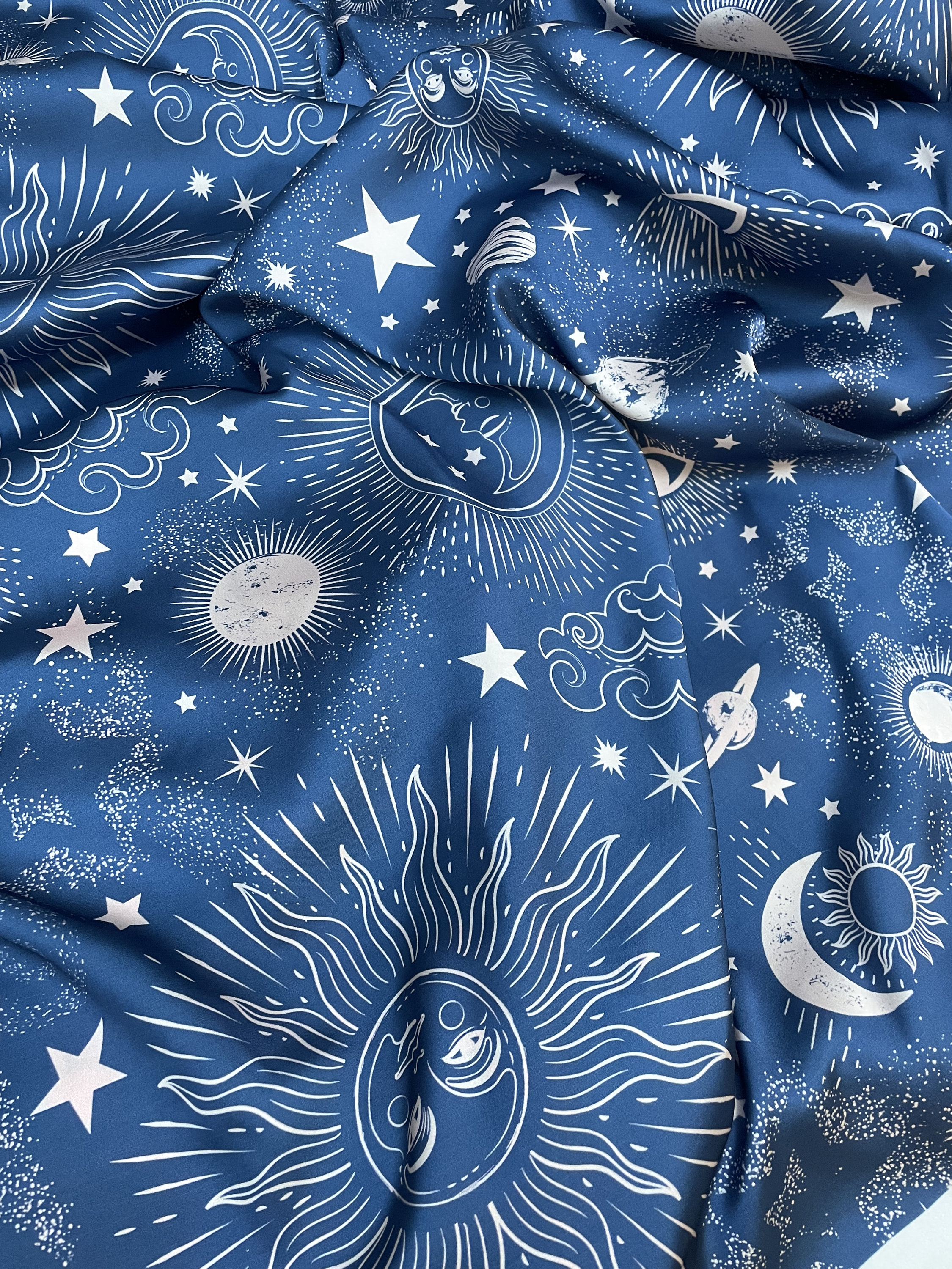 Moon Star Sun Pattern Silky Satin Fabric Highquality Fabric - Etsy