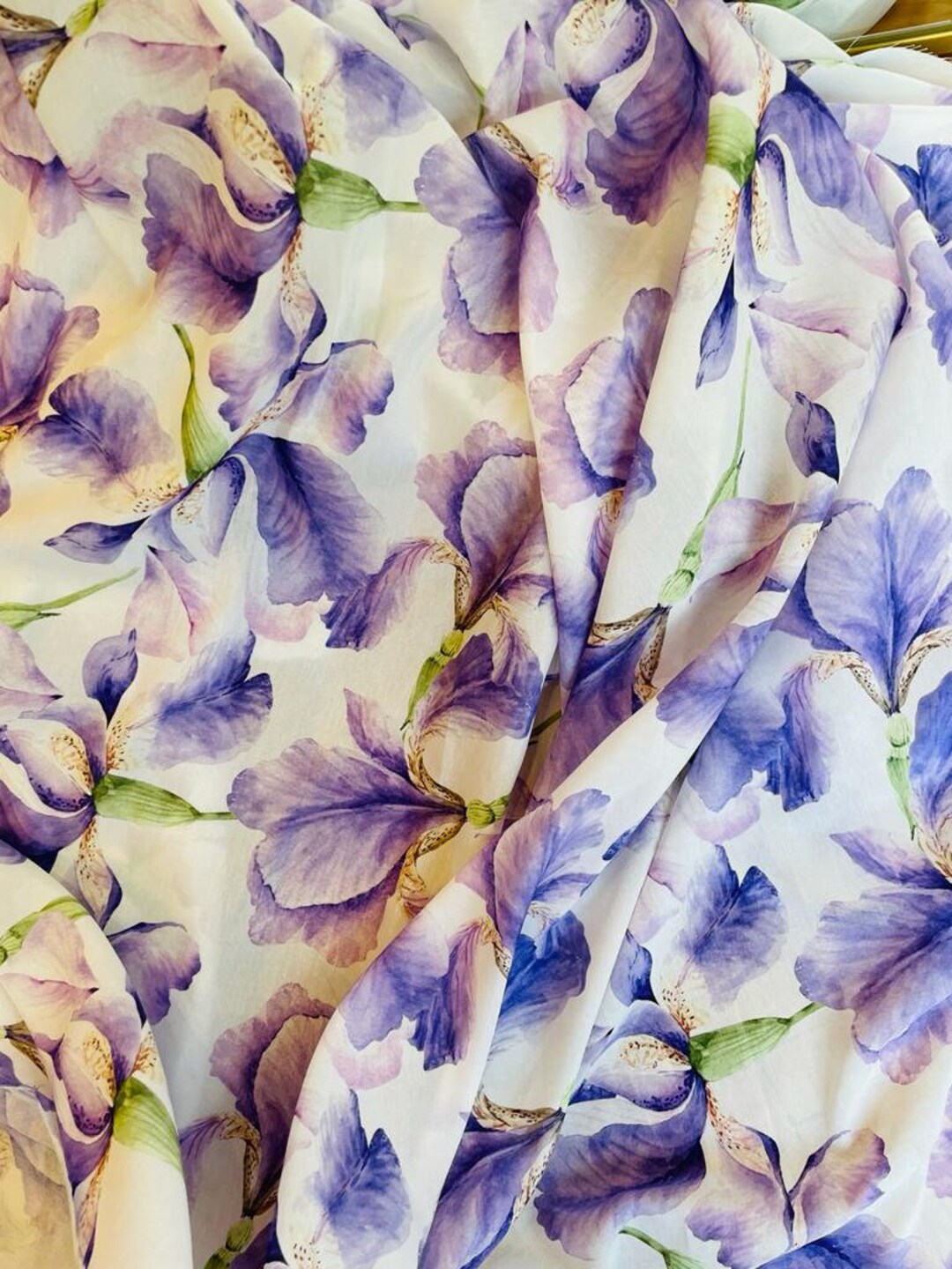 Purple Flower Pattern Silky Satin Fabric, (printing on Desired Fabric ...