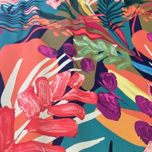 Floral Pattern Silky Satin Fabric- Multicolor Pattern Satin Fabric ...