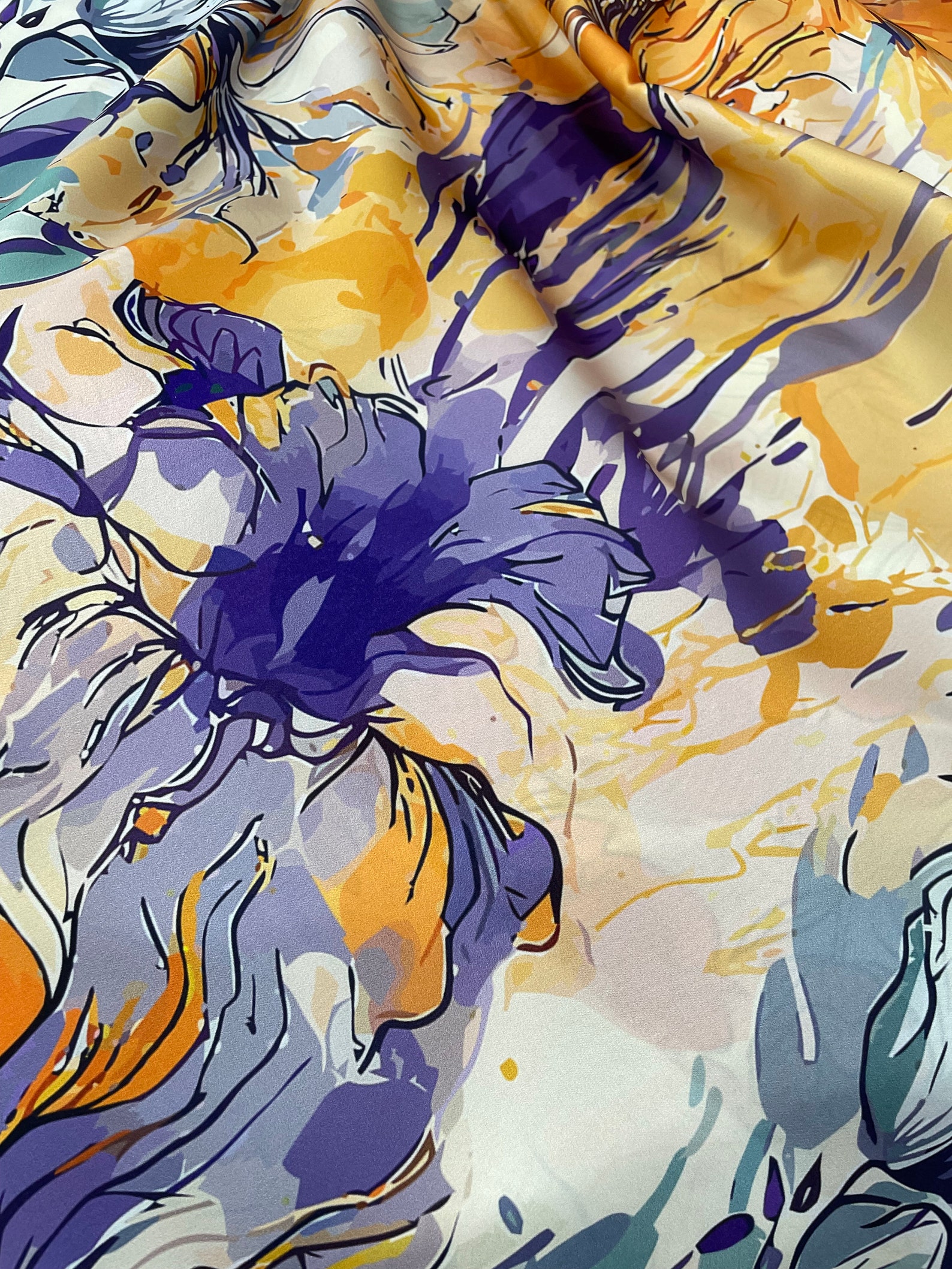 Batik Floral Silky Satin, Batik Patterned Satin Fabric, Dress Fabrics ...