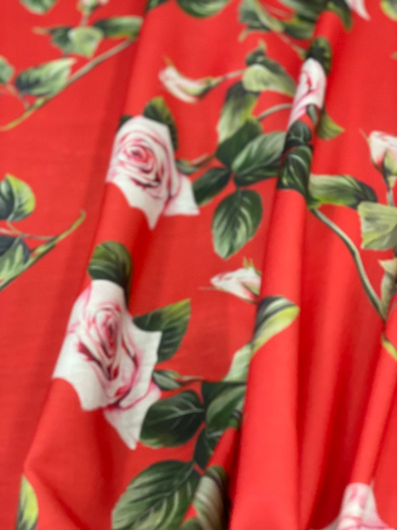 Floral Red Rose Pattern Silk Satin Fabric Ask for Many Color ...