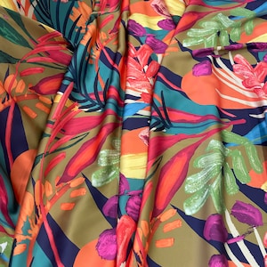 Floral Pattern Silky Satin Fabric- Multicolor Pattern Satin Fabric ...