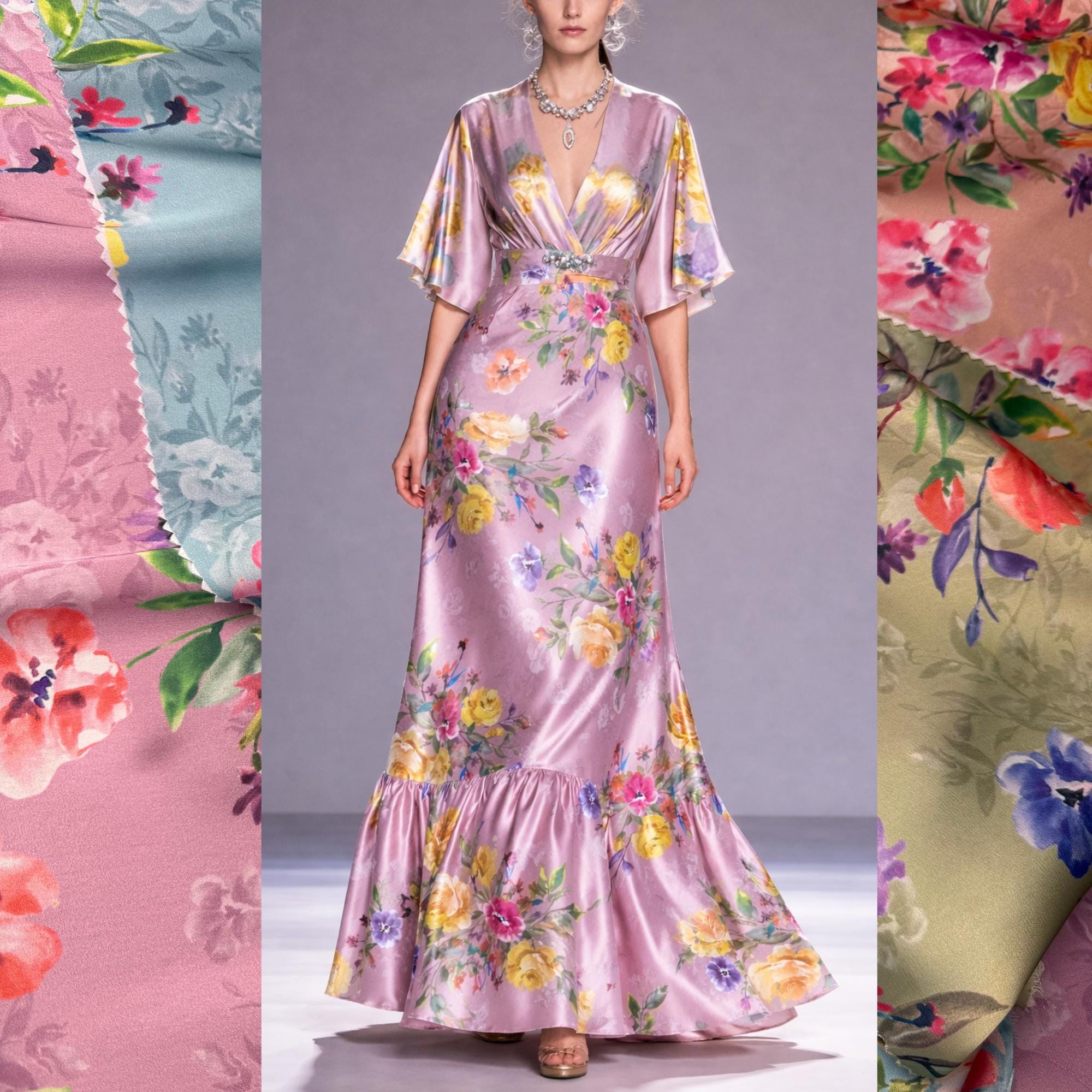 Floral Pastel Color Silky Satin Fabric by the Yard - Etsy