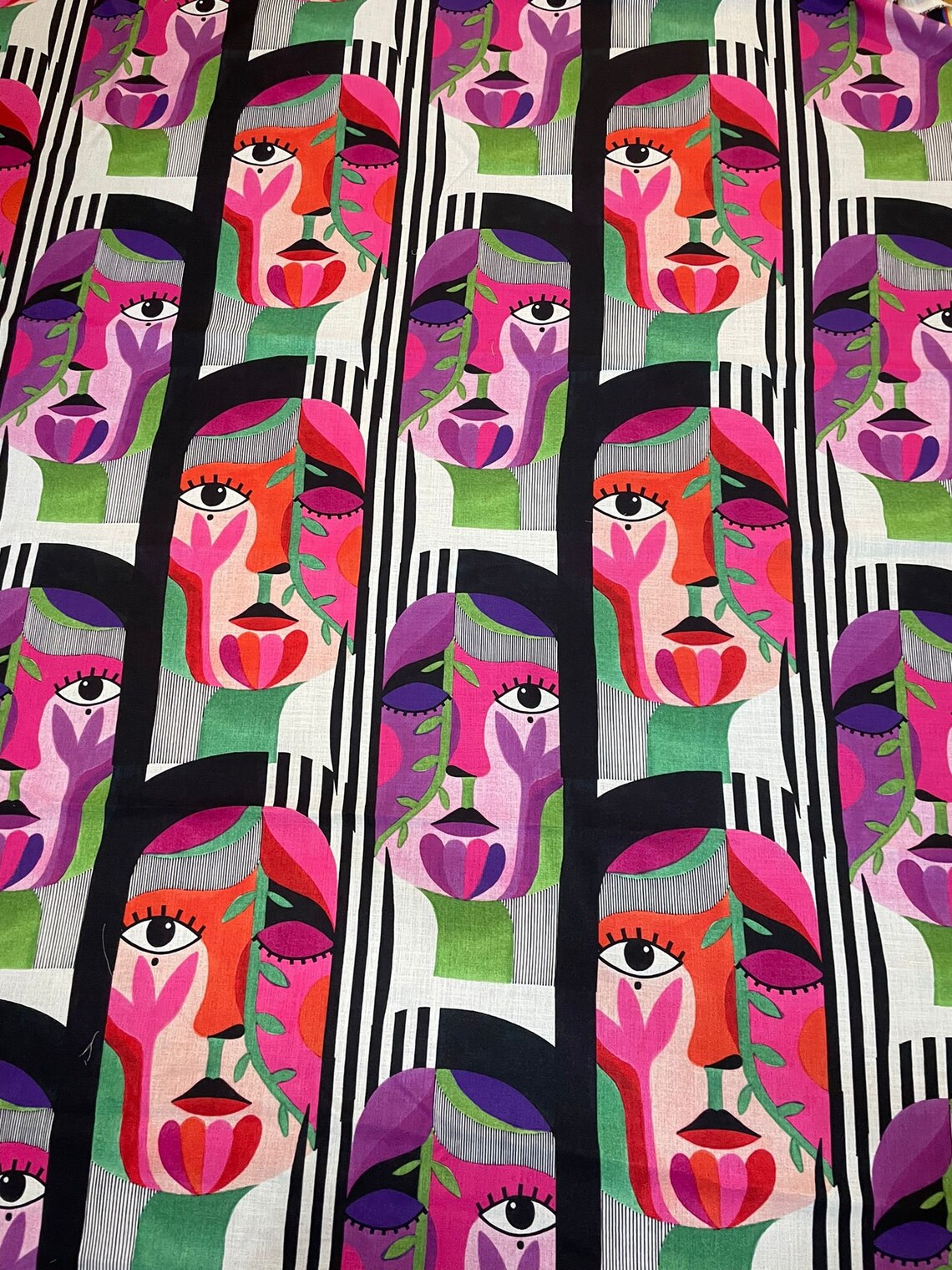 Abstract Face Pattern Linen Fabric Dressed-kimono Fabric - Etsy