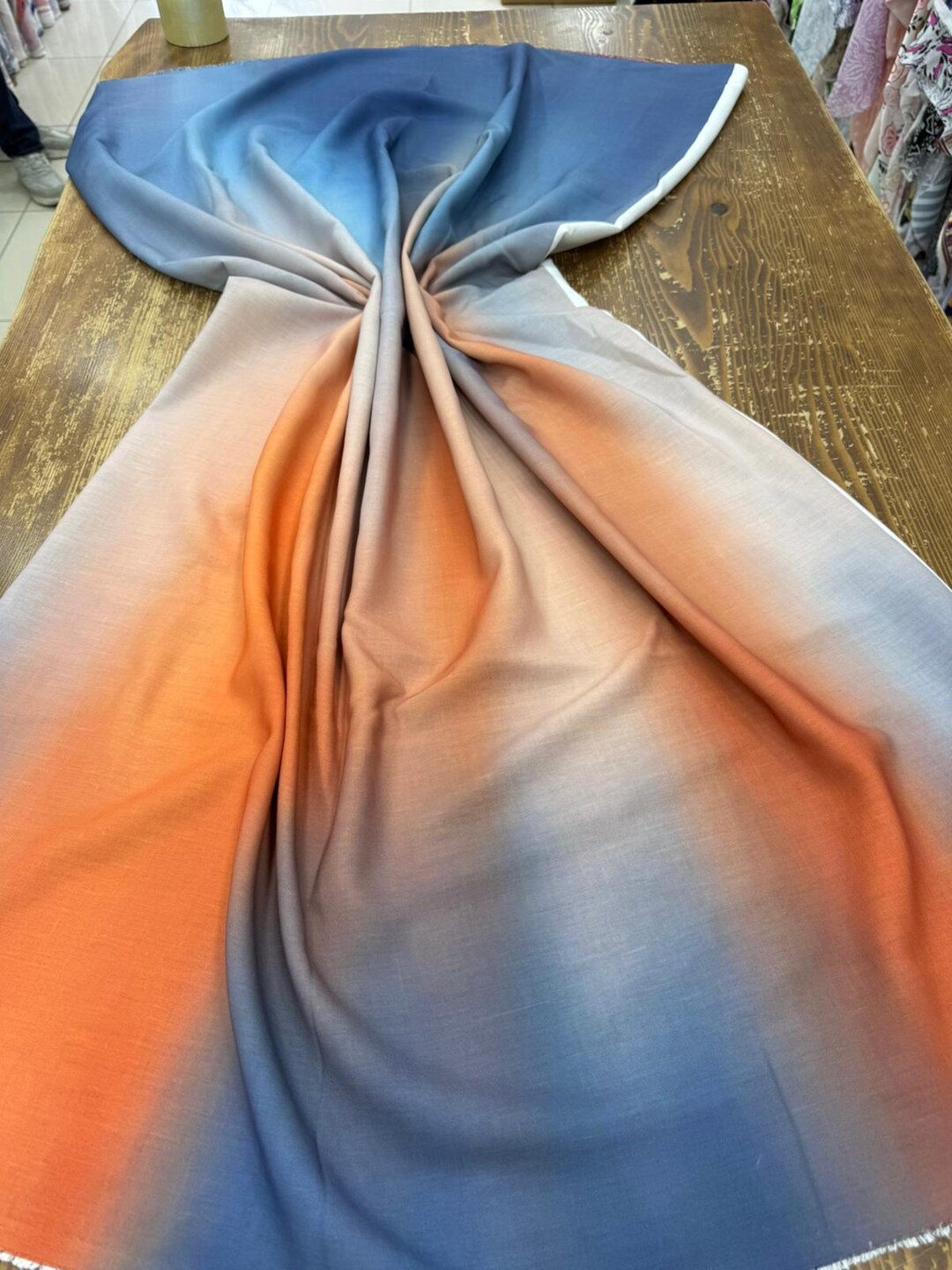 Ombre Silky Satin Fabric by the Yard , Orange Blue Gradient Fabric , 59 ...