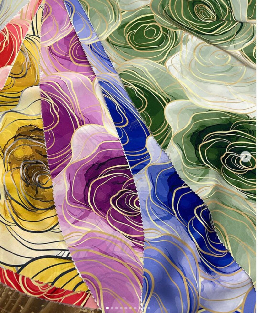 White Gray Gold Mix Color Flower Pattern Silk Satin Fabric, A Very ...