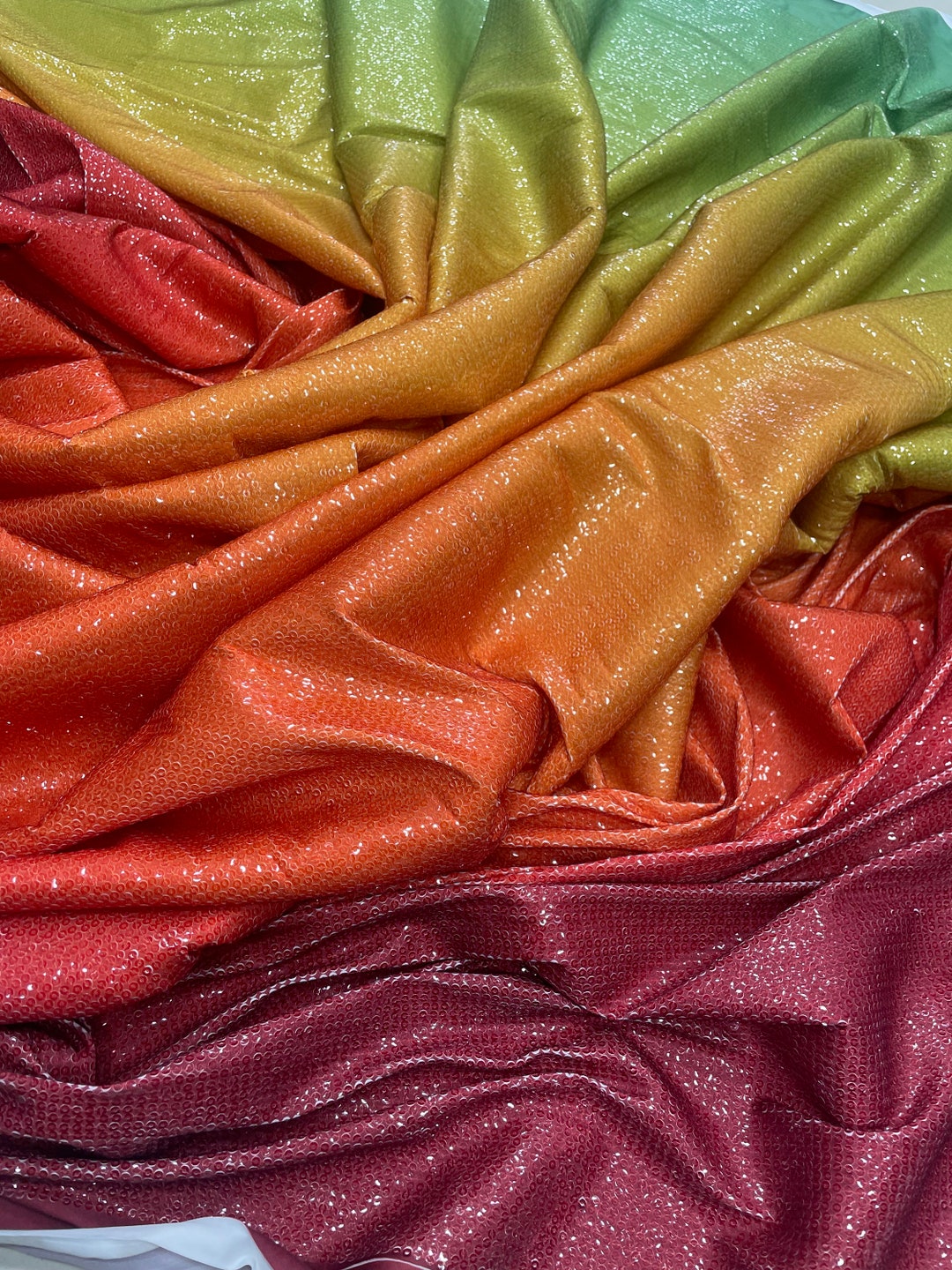 Ombre Sequin Fabric: Red Orange Green Gradient, 2-way Stretch, Sparkle ...
