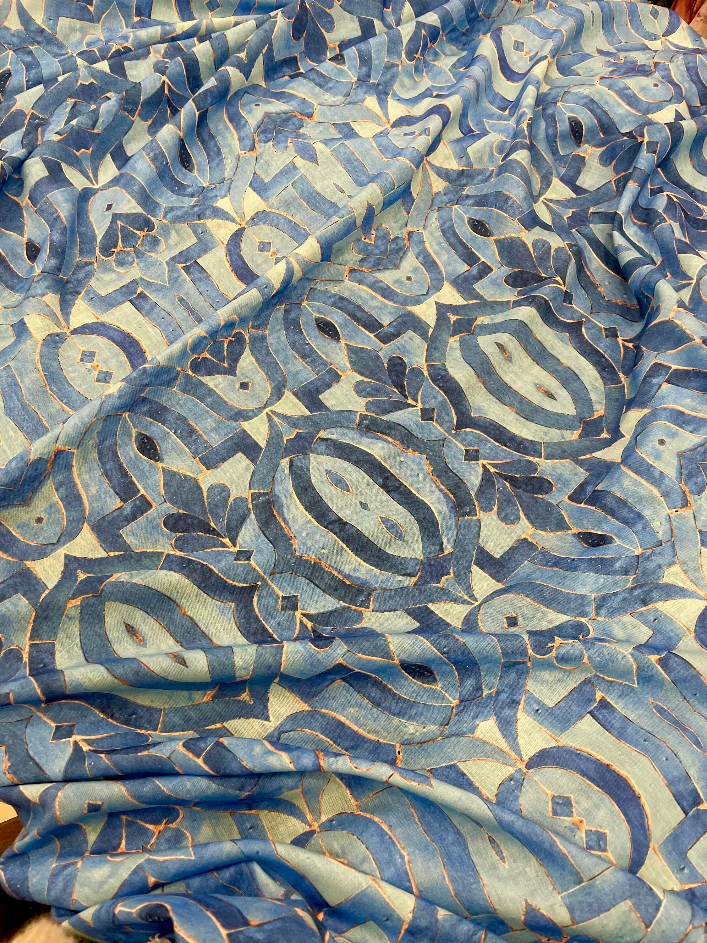 Blue Pattern Linen Fabric: Drapey Material for Clothing & Home Decor - Etsy