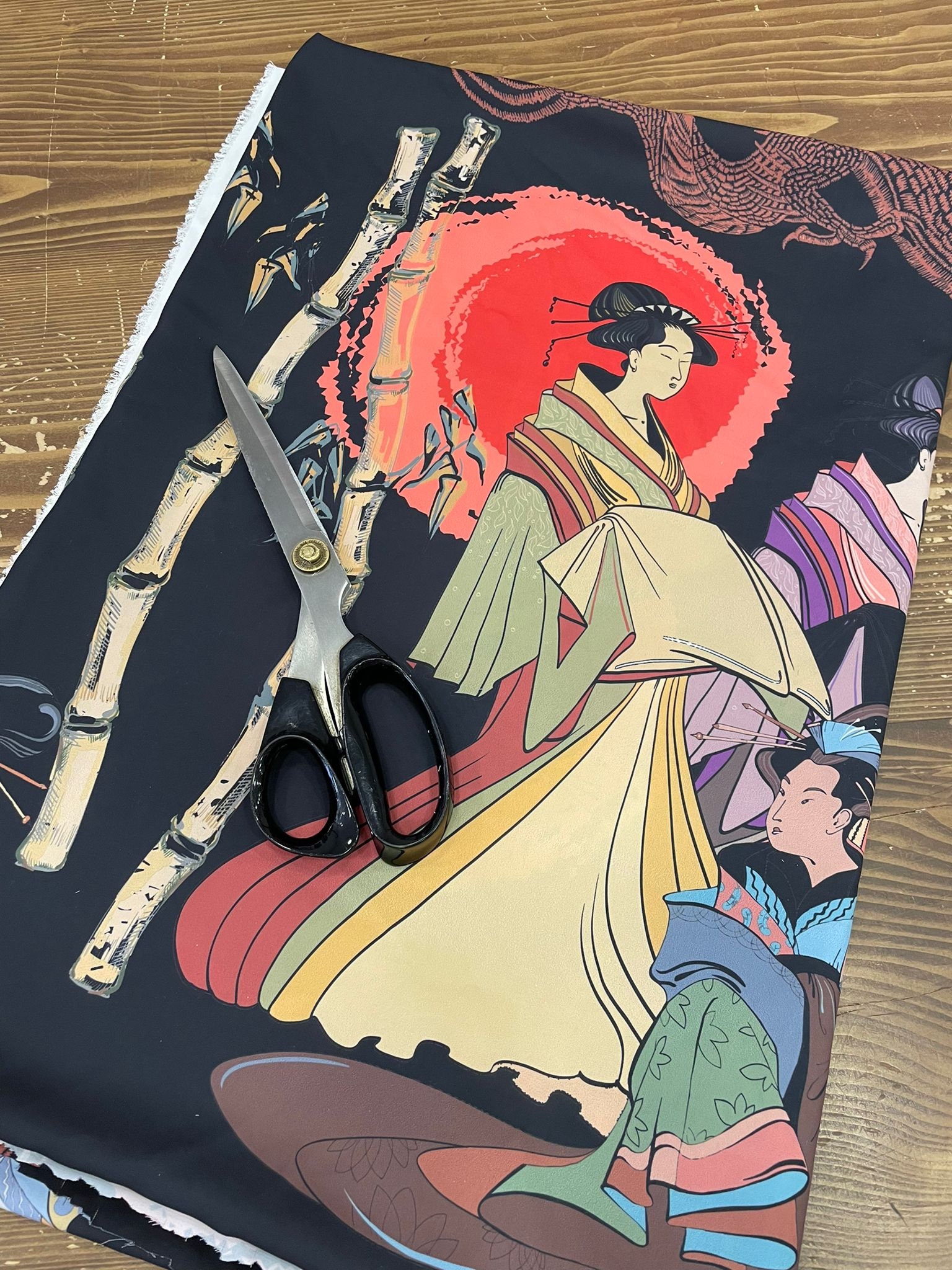 Japanese Geisha Pattern Crepe Fabric Suitable for Dress-kimono-shirt ...