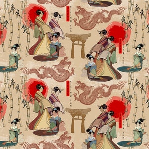 Geisha Pattern Fabric Kimono Fabric-highqualitypossibility of Printing ...