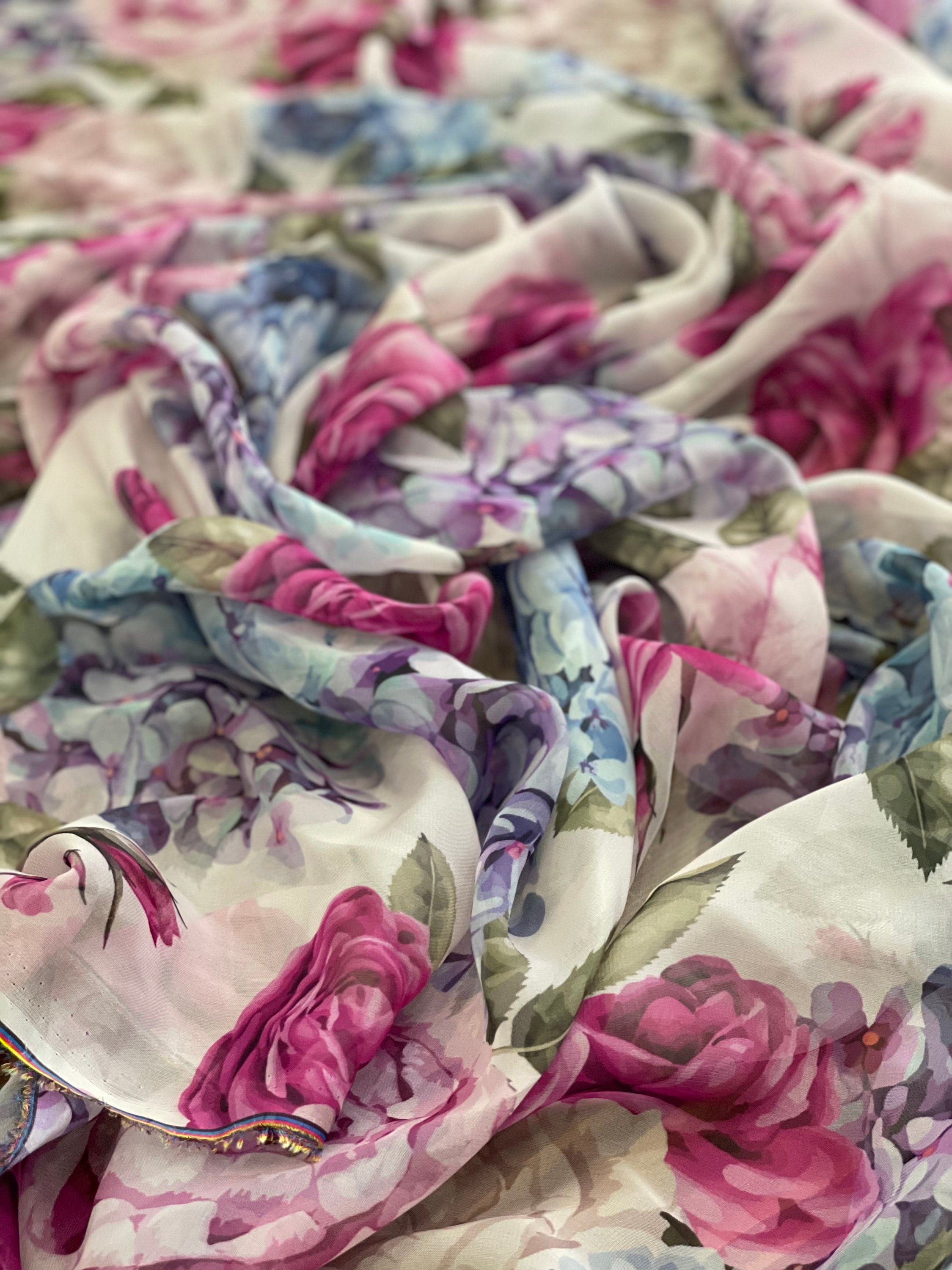 Hydrangea and Rose Patterned Chiffon Fabric by the Yard - Etsy