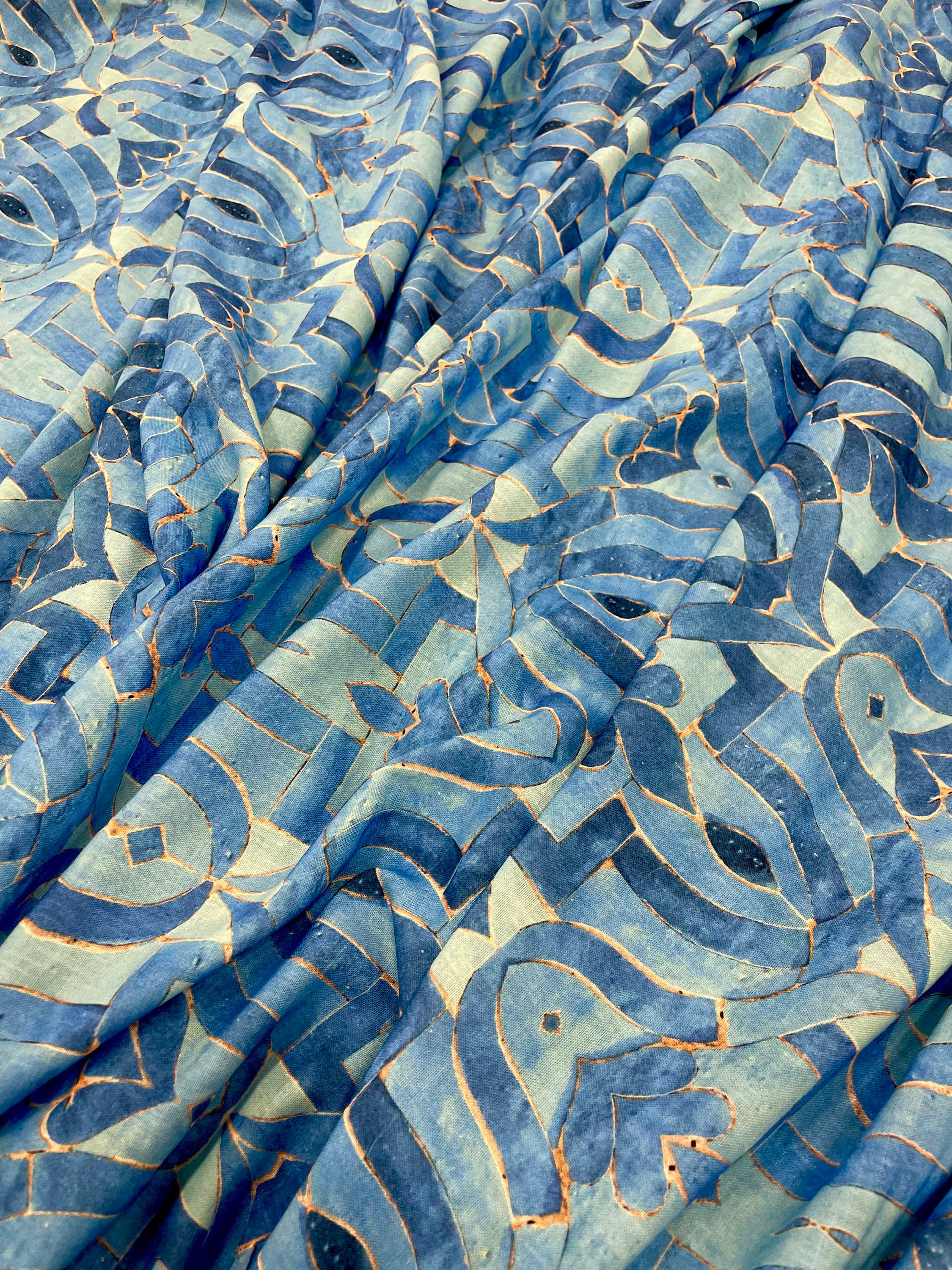 Blue Pattern Linen Fabric: Drapey Material for Clothing & Home Decor - Etsy