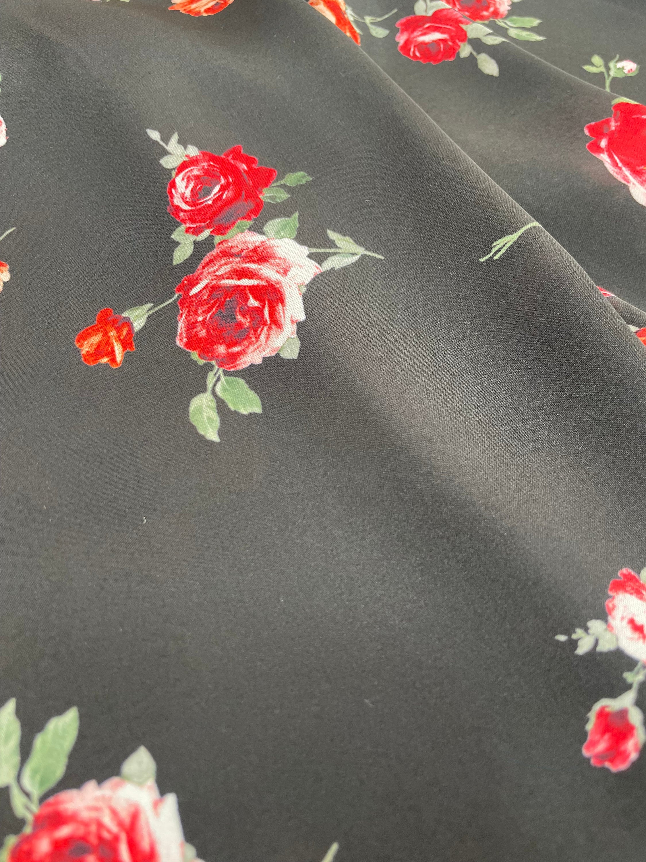 Mini Red Roses Silky Satin Fabric Crispy Floral Satin Fabric Printing ...