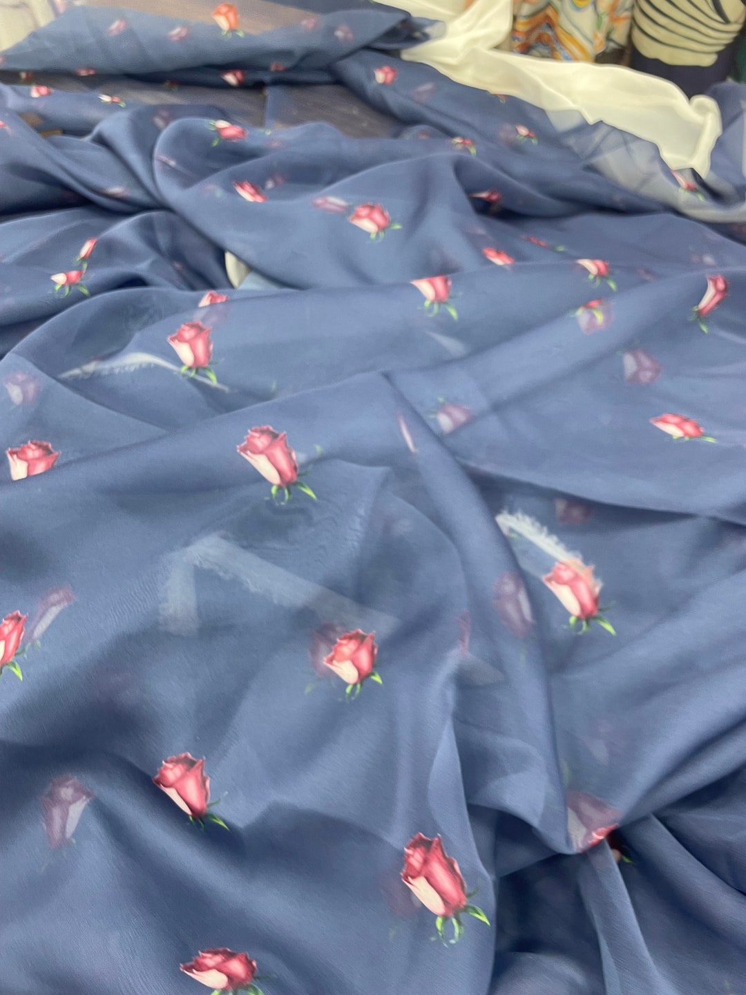 Mini Rose Patterned Chiffon Fabric (can Also Be Printed on Different ...