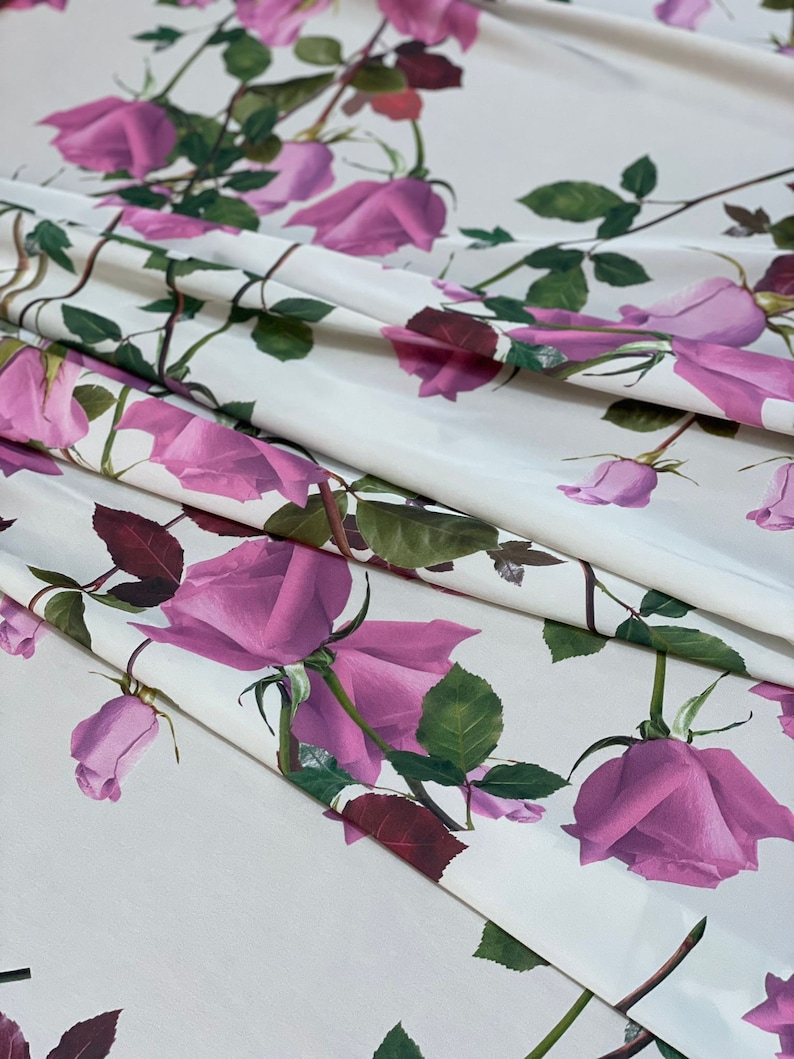 White Pink Color Roses Silky Satin Fabric dressed Fabric - Etsy
