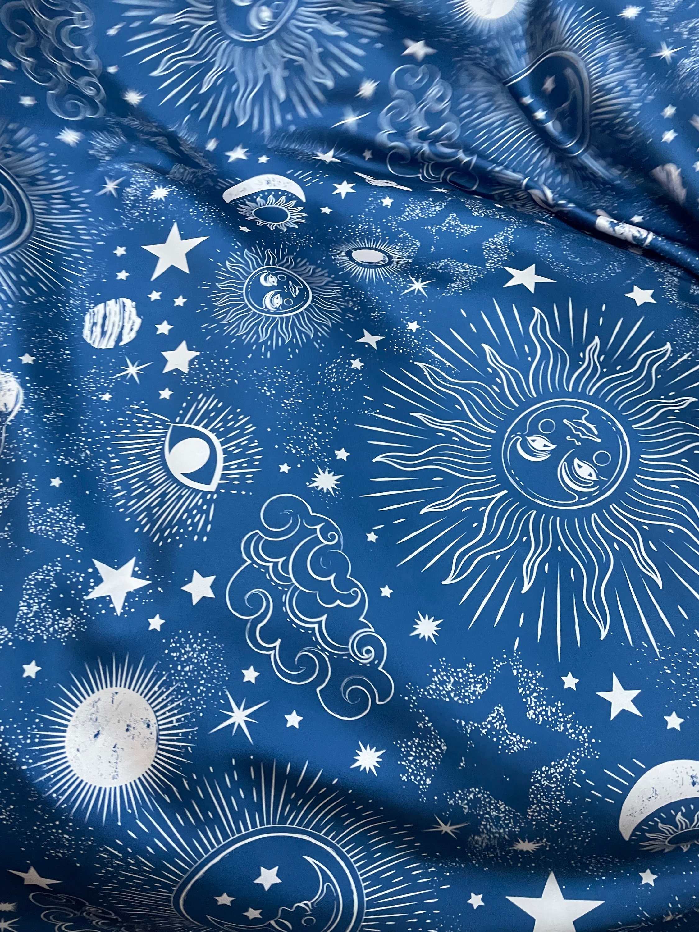 Moon Star Sun Pattern Silky Satin Fabric Highquality Fabric - Etsy