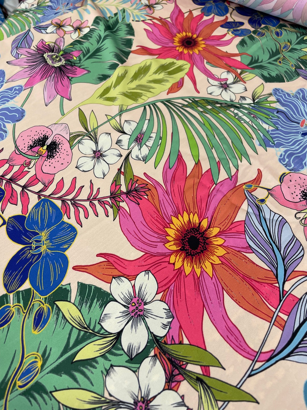 Floral Patterned Silk Satin Fabric Floral Patterned Fabric-pink Flower ...