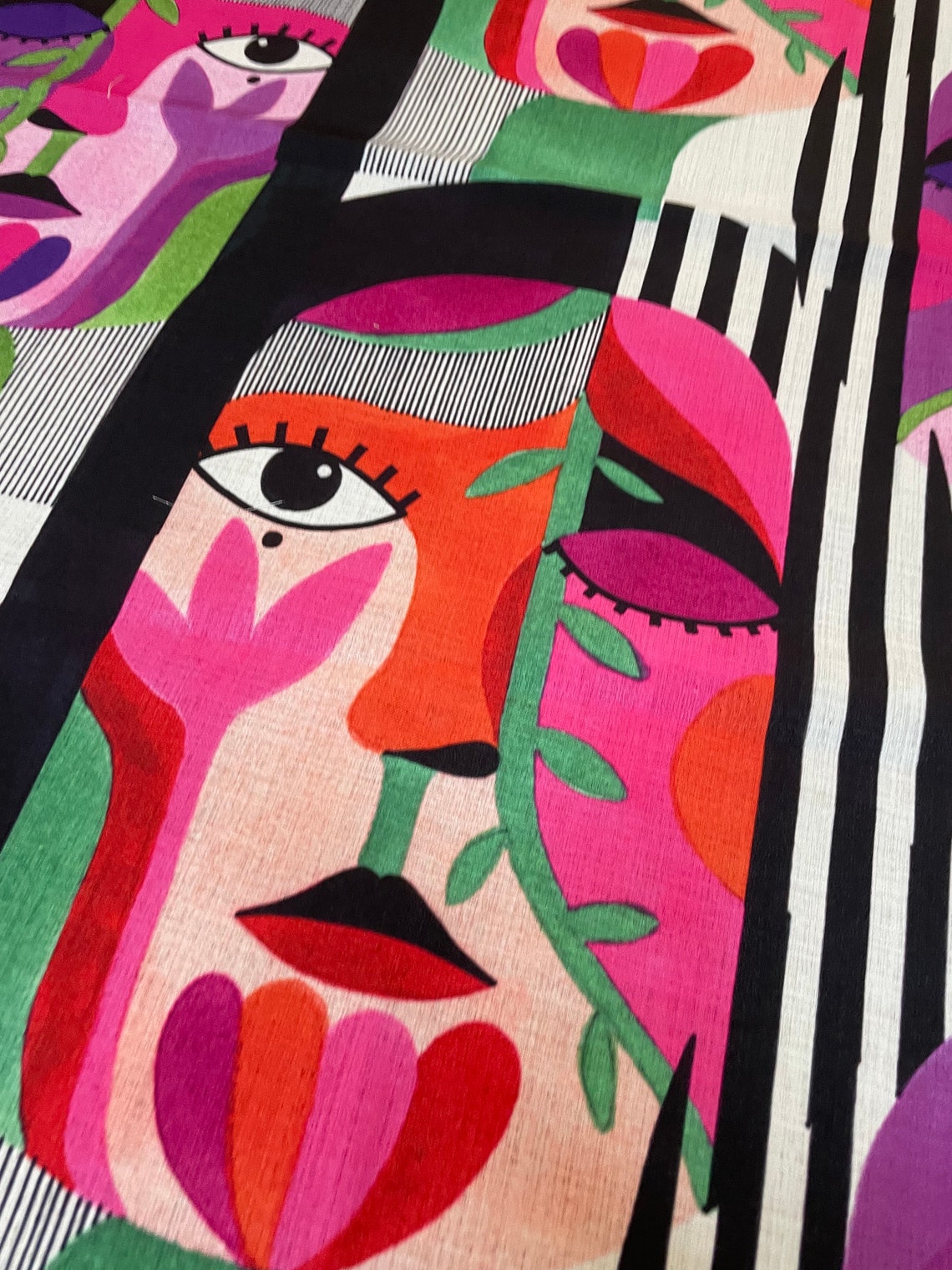 Abstract Face Pattern Linen Fabric Dressed-kimono Fabric - Etsy