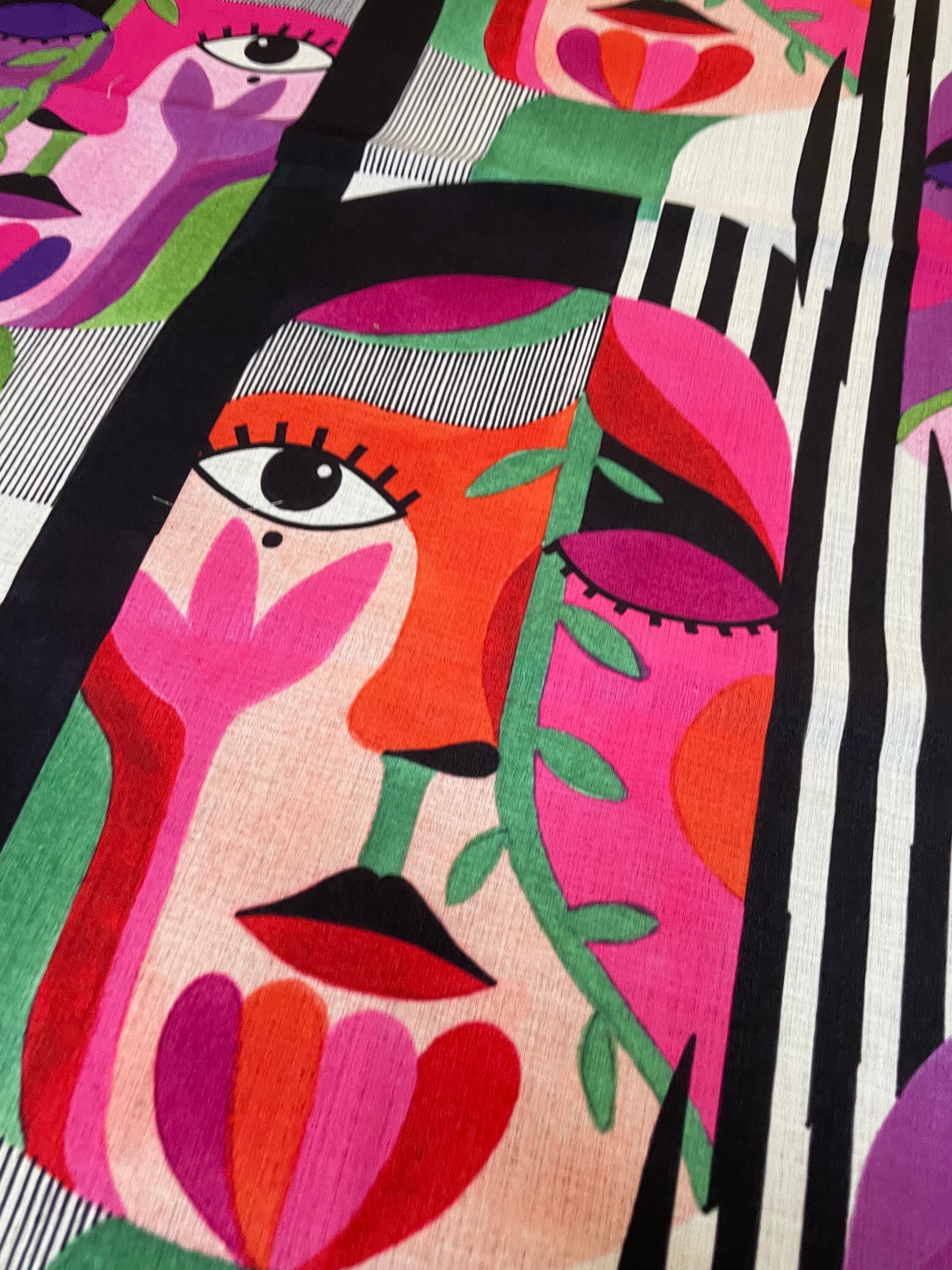 Abstract Face Pattern Linen Fabric Dressed-kimono Fabric - Etsy