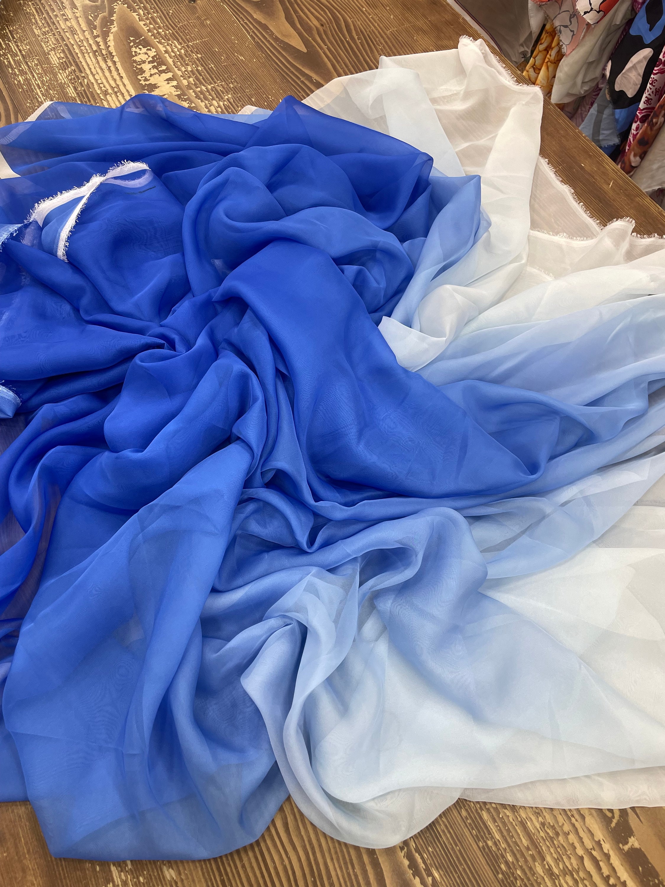 Blue ombre chiffon fabric store