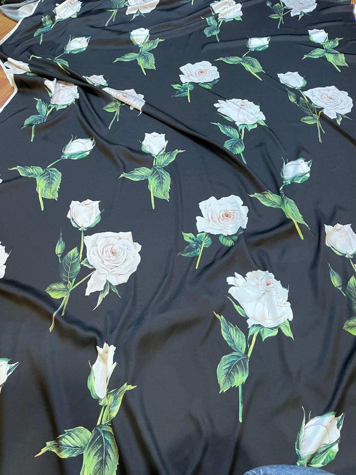Floral Rose Silk Satin Fabric by the Yard - Ask for Many Color ...