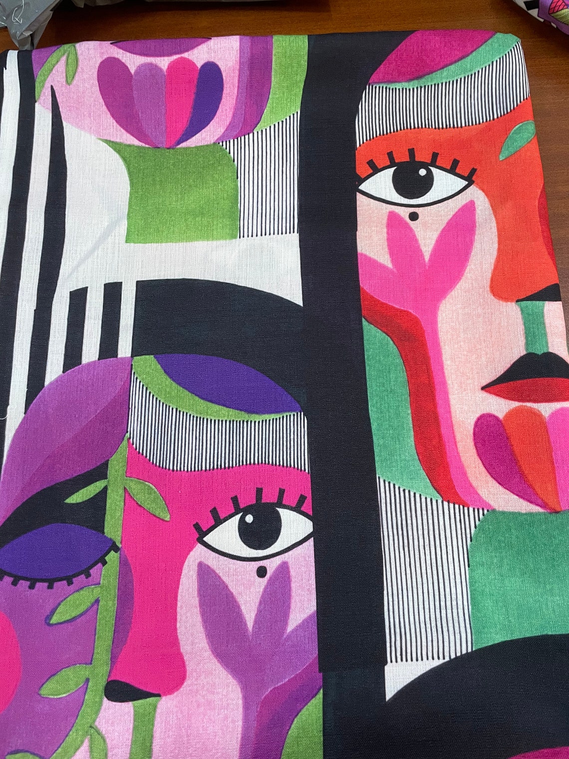 Abstract Face Pattern Linen Fabric Dressed-kimono Fabric - Etsy