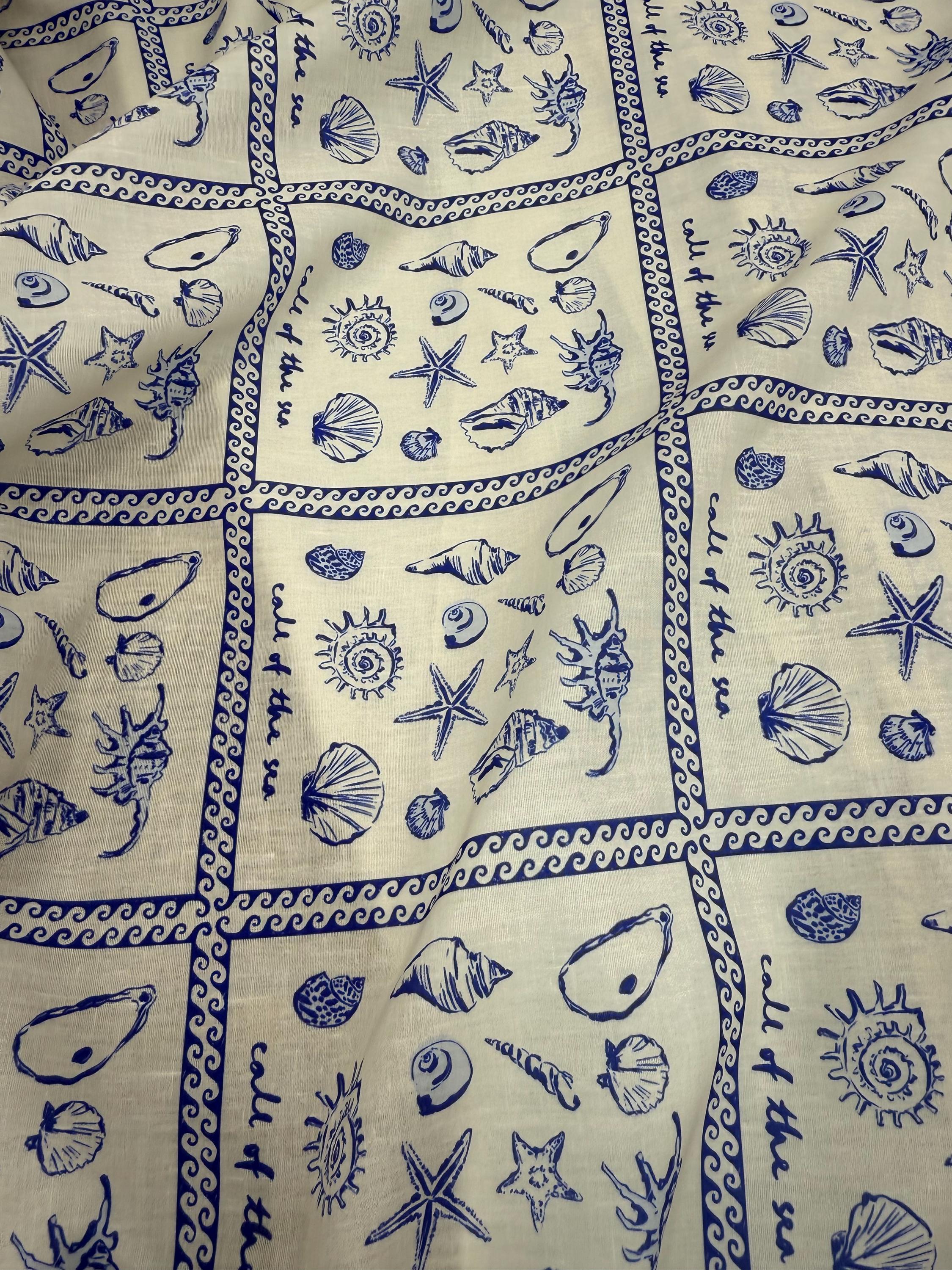 Blue Nautical Seashell Linen Fabric by Yard Coastal Summer Sewing ...