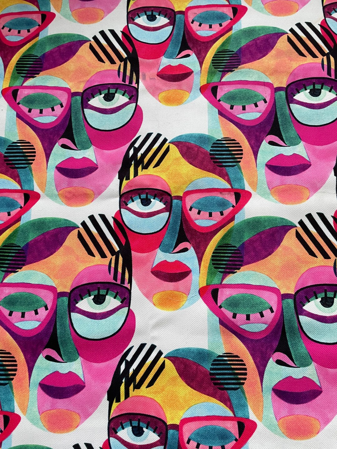 Abstract Face Pattern Linen Fabric- Dressed-kimono Fabric - Etsy