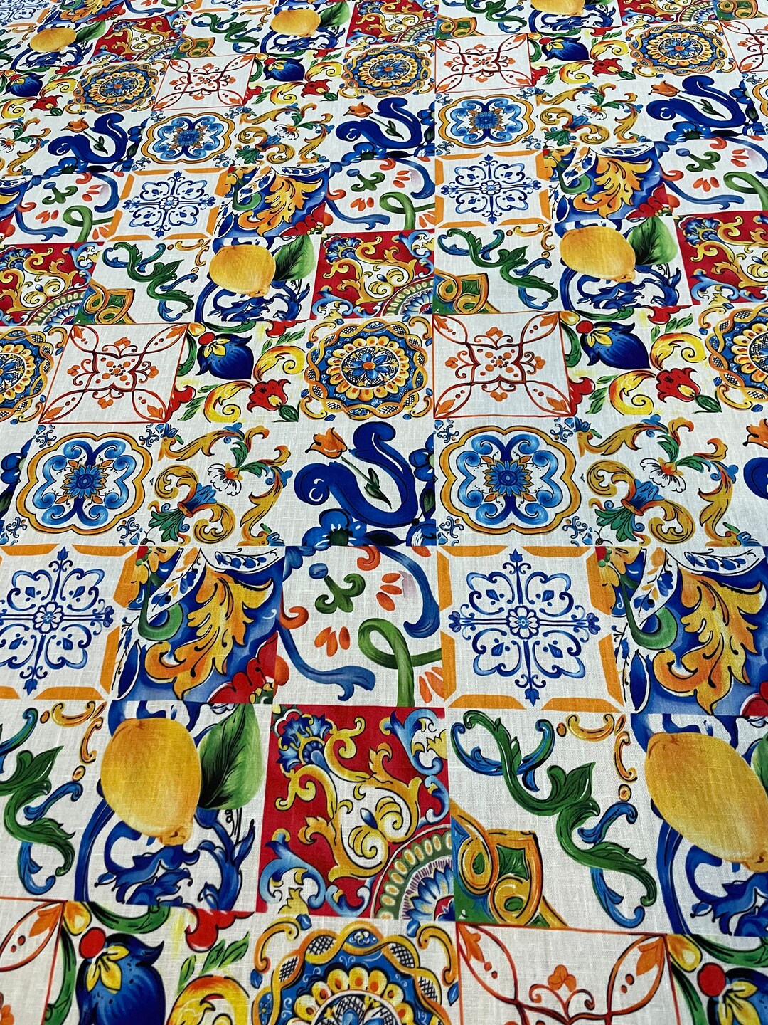 Lemon Tile Linen Fabric by the Yard - Etsy