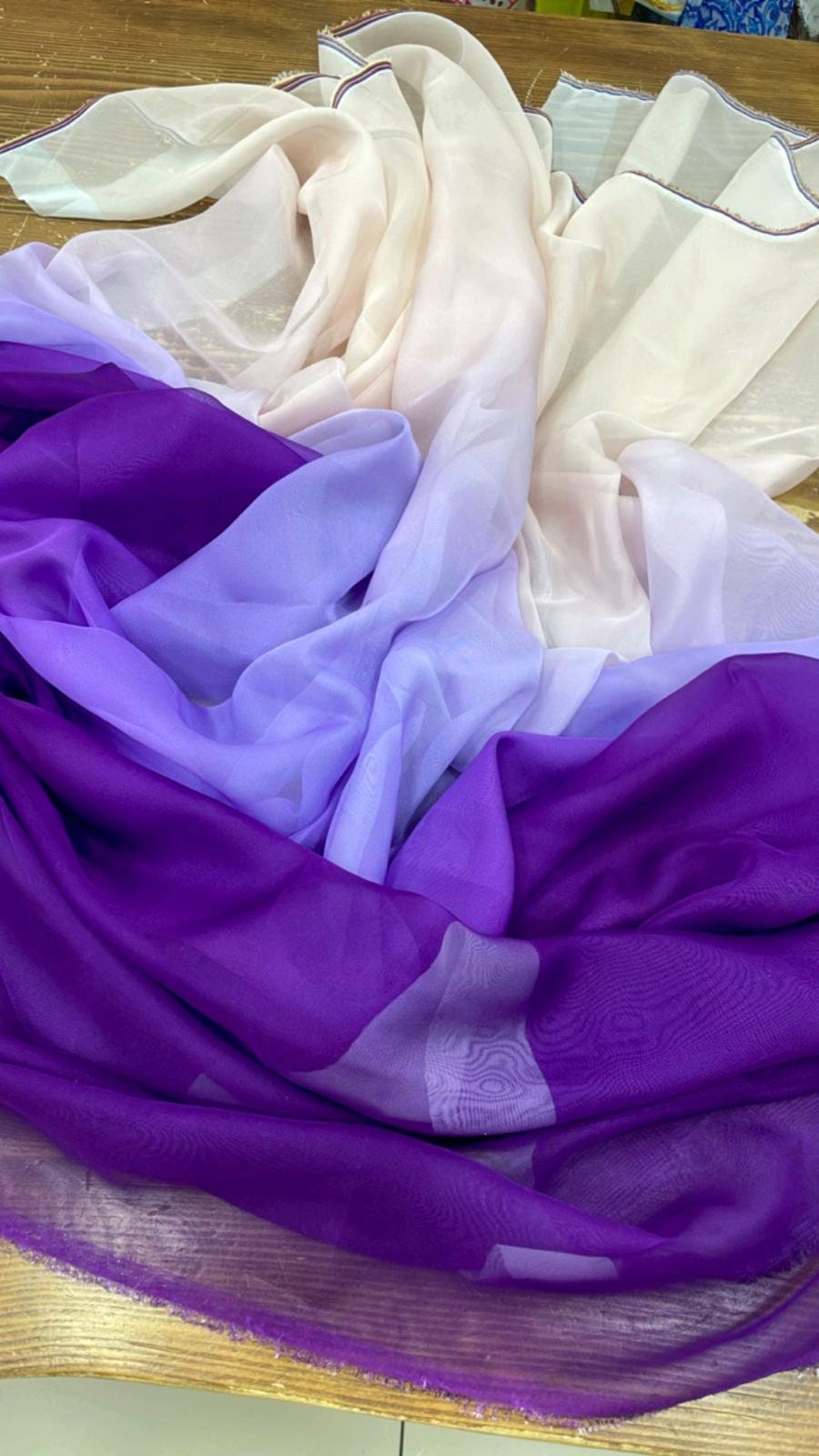 Ombre Purple Lilac Ecru Silky Chiffon Fabric Possibility of Printing on ...