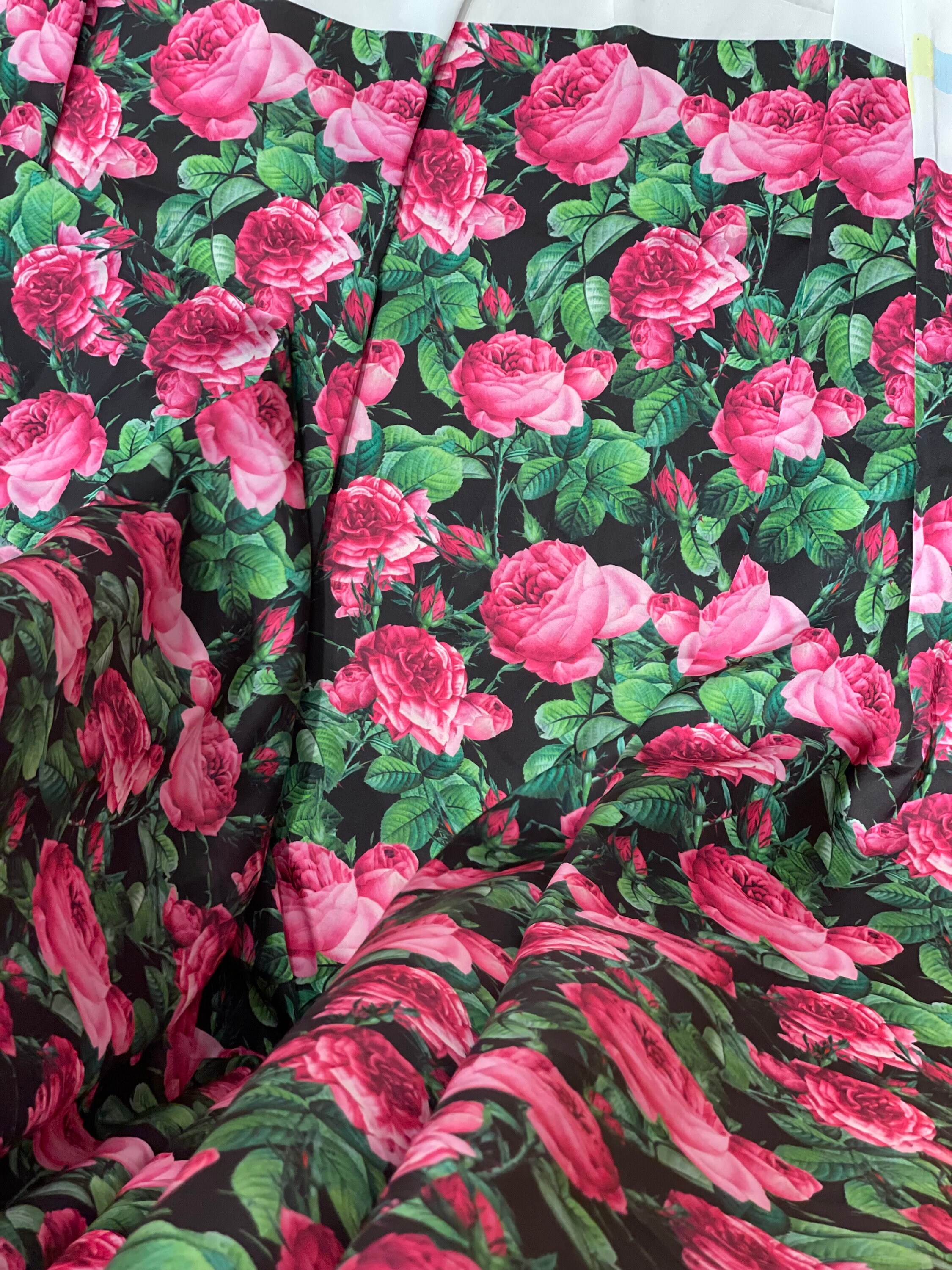 Black Pink Rose Pattern Linen Fabric-highquality Fabricprint - Etsy