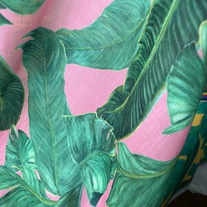 Large Pink Green Leaf Linen Fabric possibility of Printing on the ...