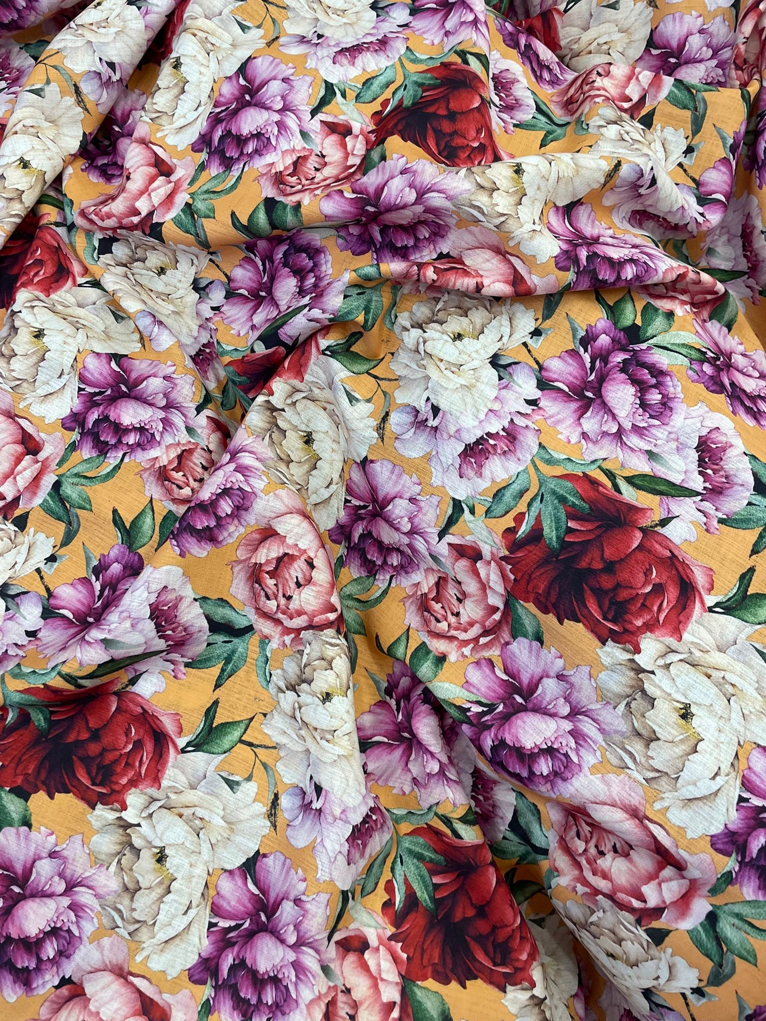 Mustard Color Floral Pattern Linen Fabric Suitable for Home Textile and ...