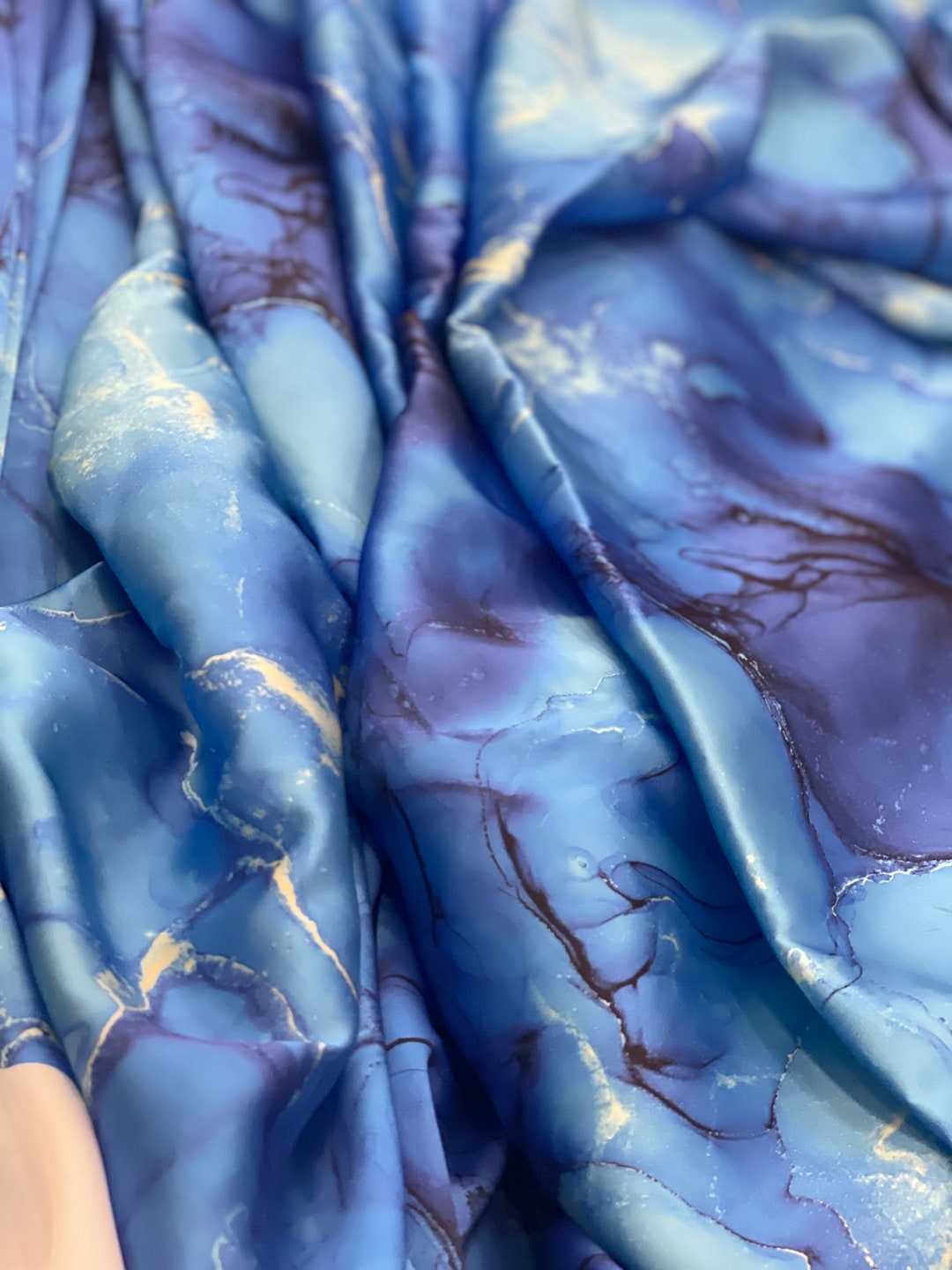 Blue Tie Dye Pattern Satin Fabric, by the Yard-fre Shipping - Etsy