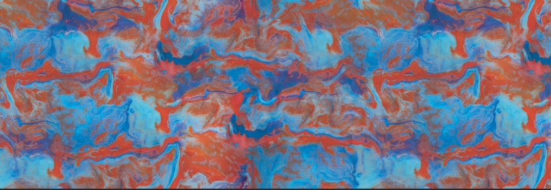 Batik Marble Blue - Red Color Patterned Silk Satin Fabric-((printed on ...