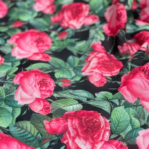 Black Pink Rose Pattern Linen Fabric-highquality Fabric-(print on the ...