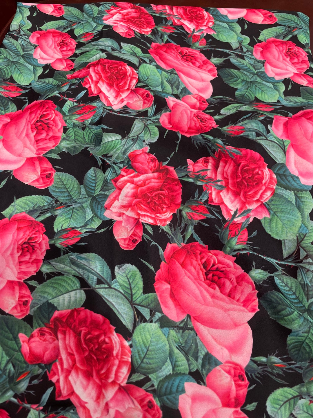 Black Pink Rose Pattern Linen Fabric-highquality Fabric-(print on the ...
