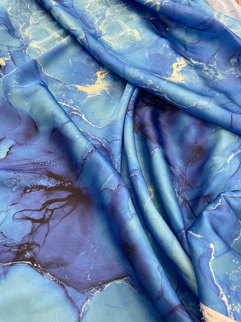 Blue Tie Dye Pattern Satin Fabric by the Yard-fre Shipping - Etsy