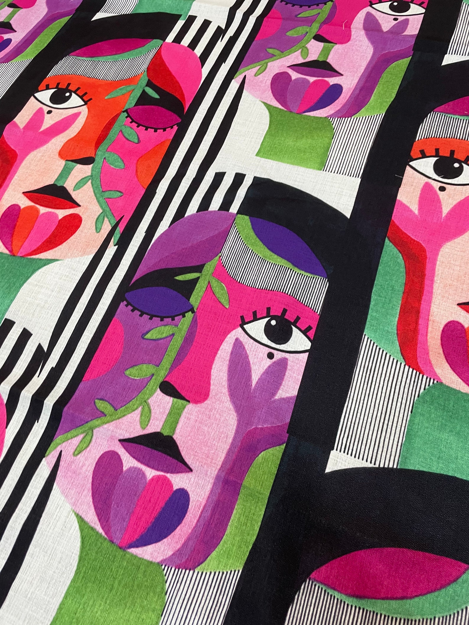 Abstract Face Pattern Linen Fabric Dressed-kimono Fabric - Etsy