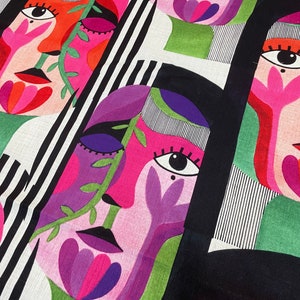 Abstract Face Pattern Linen Fabric- Dressed-kimono Fabric - Etsy