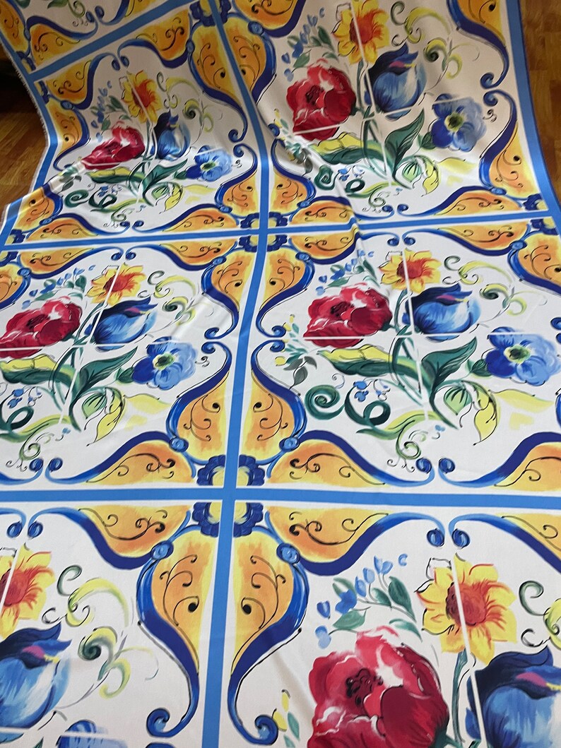 Floral Tile Silky Satin Fabric - Etsy