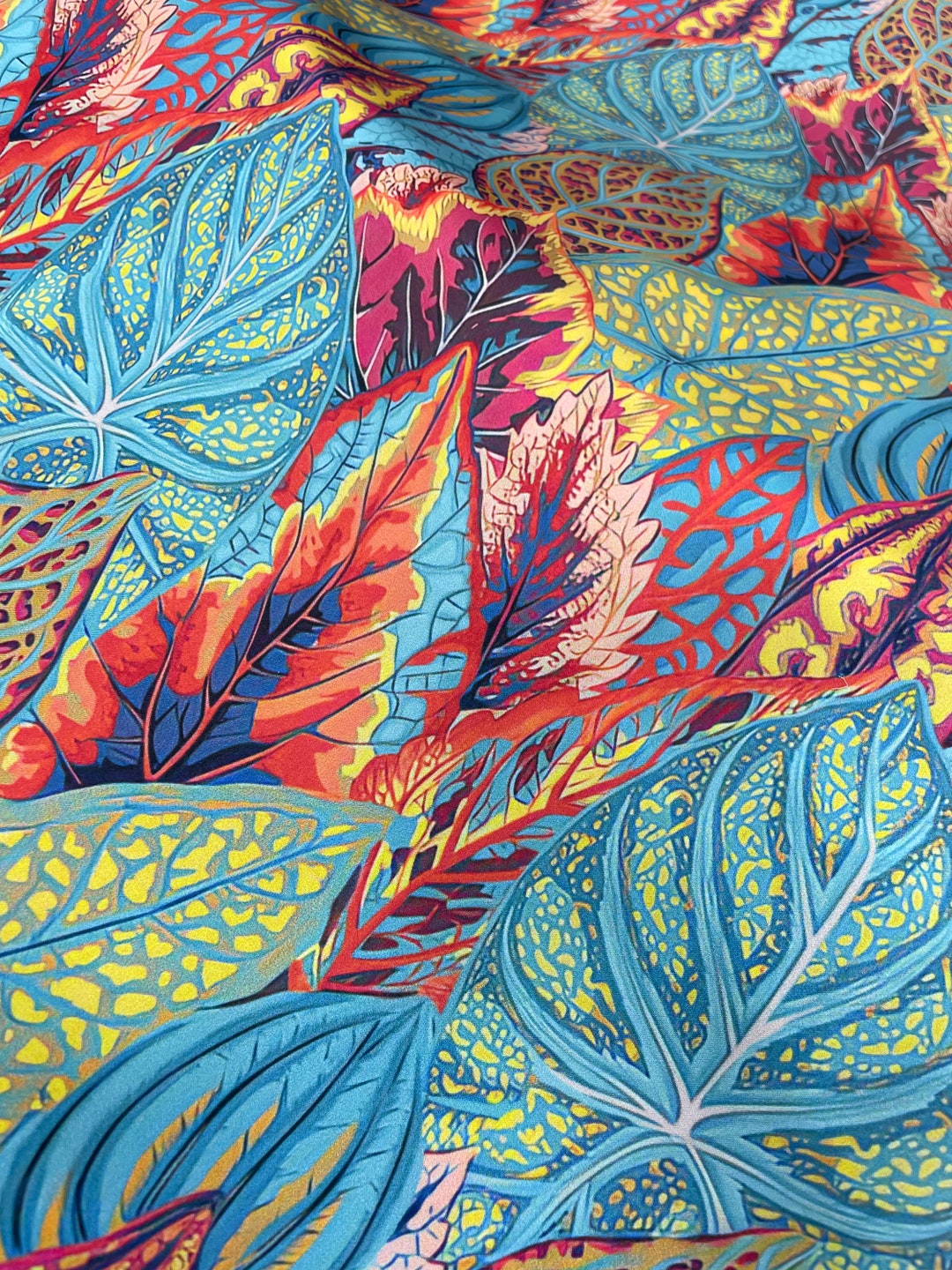 Leaf Patterned Silky Satin Fabric Dressing Drape Fabrics - (printed on ...