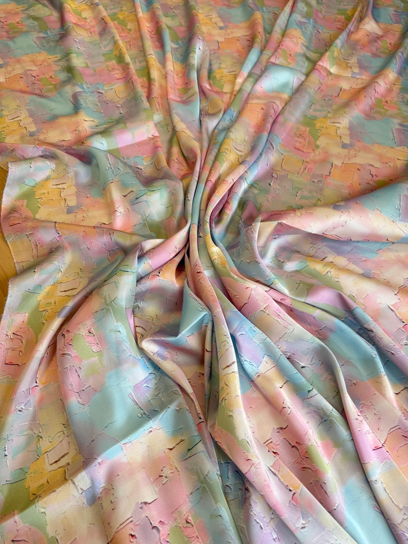 Pastel Abstract Silky Satin Fabric by the Yard, Textured Look, Luxury ...