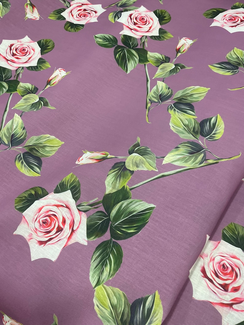 Floral Rose Pattern Silk Satin Fabric Ask for Many Color - Etsy