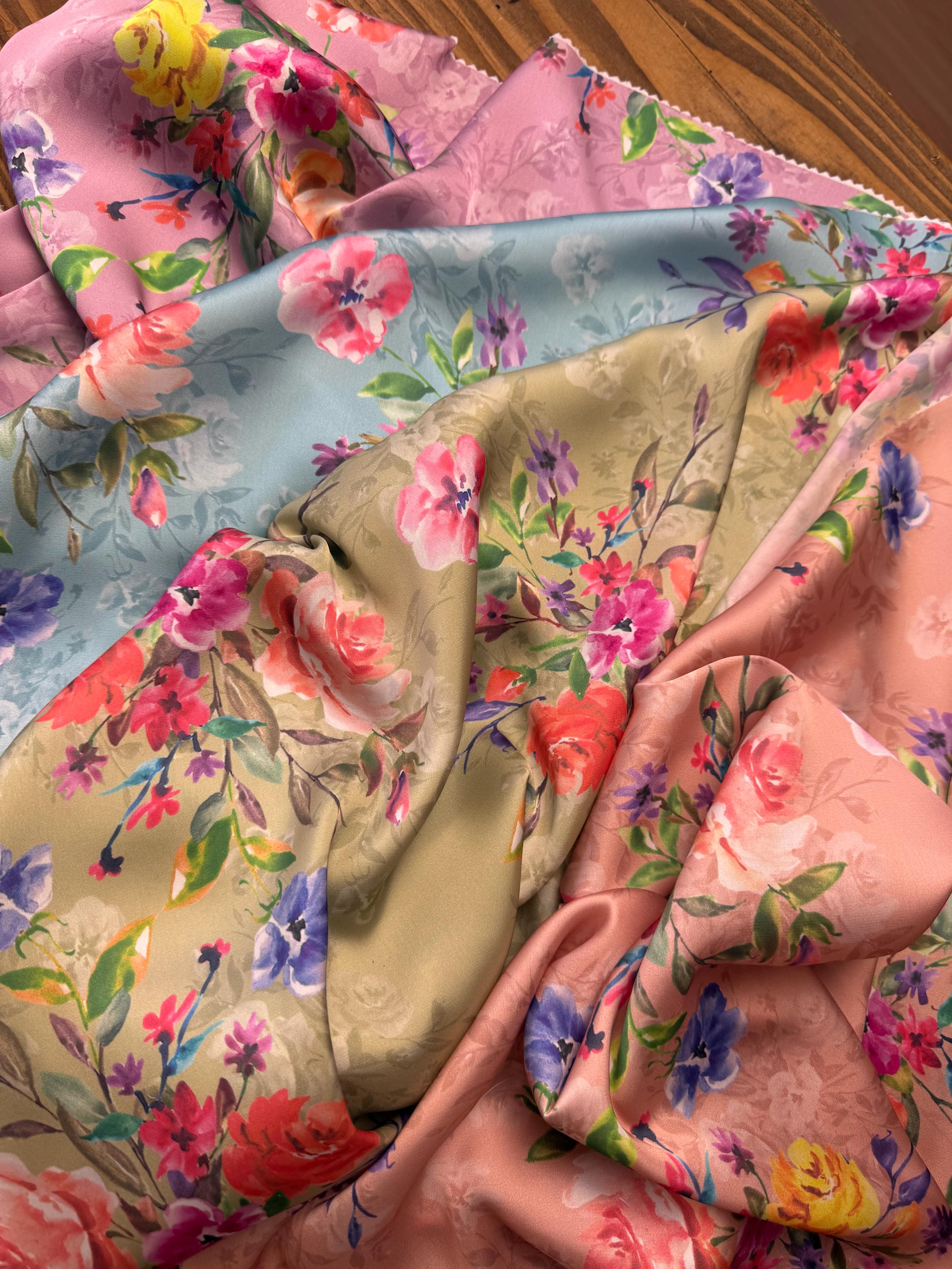 Floral Pastel Color Silky Satin Fabric by the Yard - Etsy
