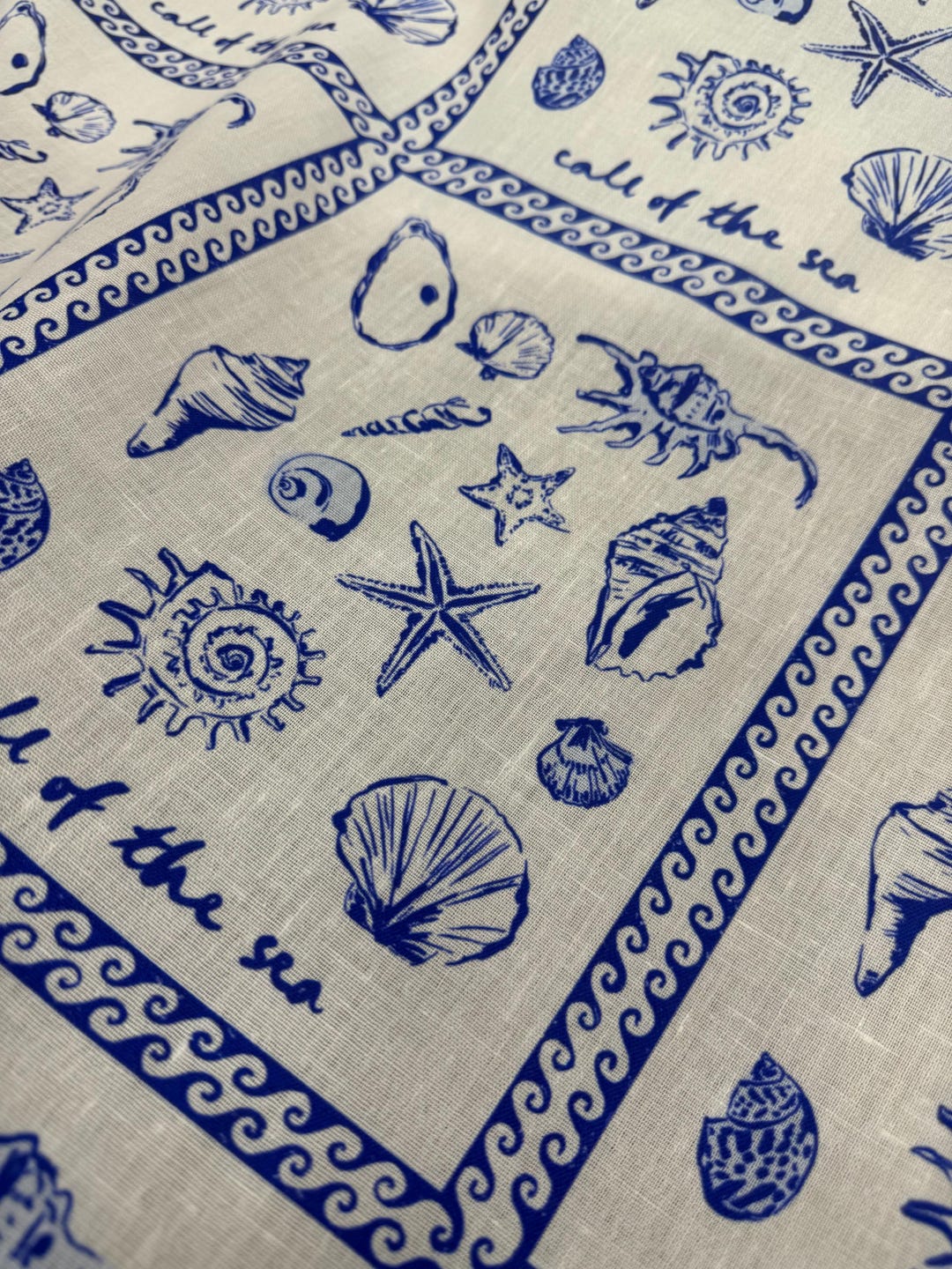 Blue Nautical Seashell Linen Fabric by Yard Coastal Summer Sewing ...