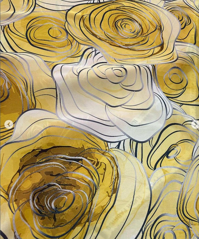 White Gray Gold Mix Color Flower Pattern Silk Satin Fabric, A Very ...